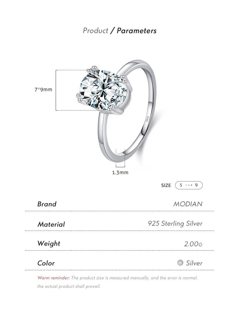 MODIAN 925 Sterling Silver Minimalist Oval Zirconia Finger Ring Prong Setting CZ Band For Women ...