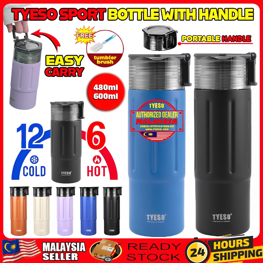 【AUTHORIZED DEALER】Tyeso Tumbler With Portable Handle 480ml/600ml 304 Stainless Steel Thermos ...