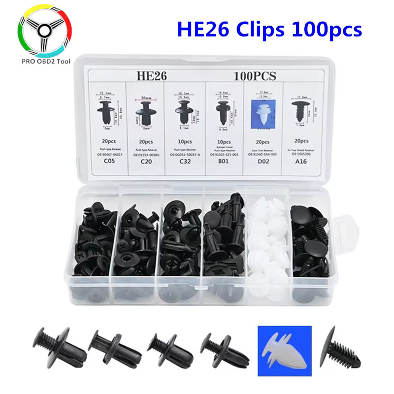 6 Size 100pcs HE26 Clips Auto Fastener Car Clips Mixed Body Push ...