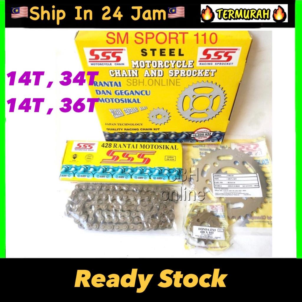 SM SPORT 428 Sprocket Set with Chain Harden Steel rantai 110l Front 14T ...