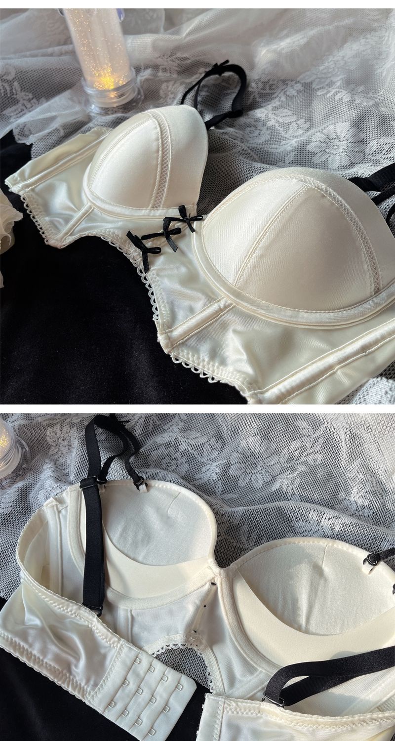 French Satin Bra For Women Strapless Small Breast Push Up Bra | Shopee ...