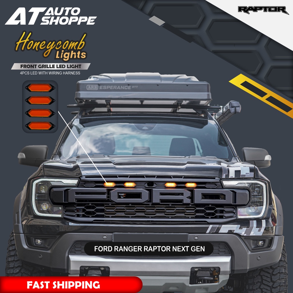 RAPTOR HONEYCOMB GRILLE LED LIGHT (ORANGE) FOR FORD RANGER RAPTOR 3.0 ...