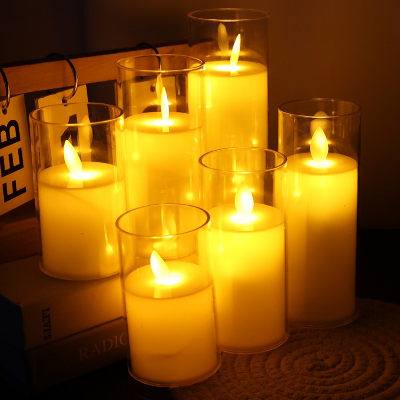 LED Acrylic Glass Pillar Candle Lights / Flameless Flickering Candle ...