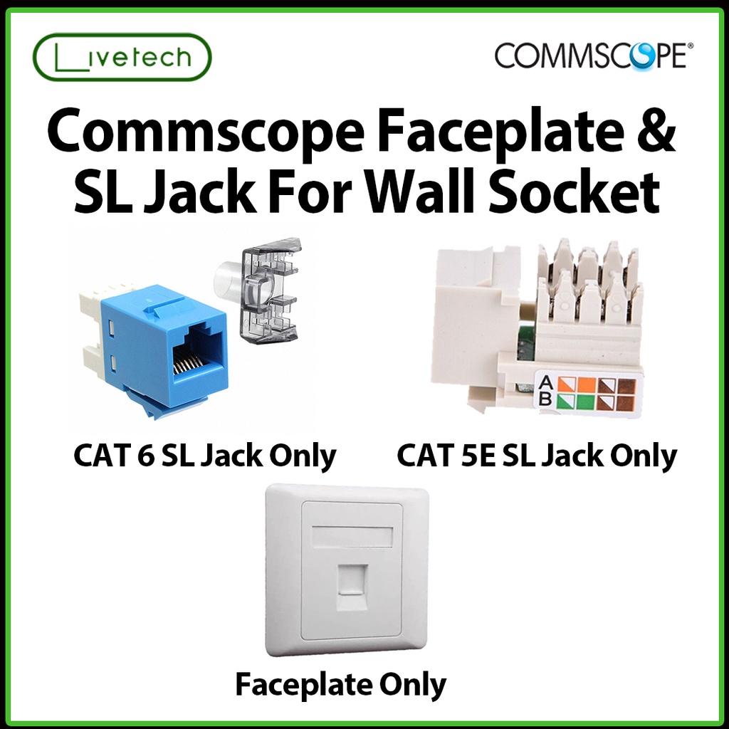 LiveTech Commscope CAT5E 1 Port Faceplate & CAT5E / CAT6 RJ45 SL JACK ...
