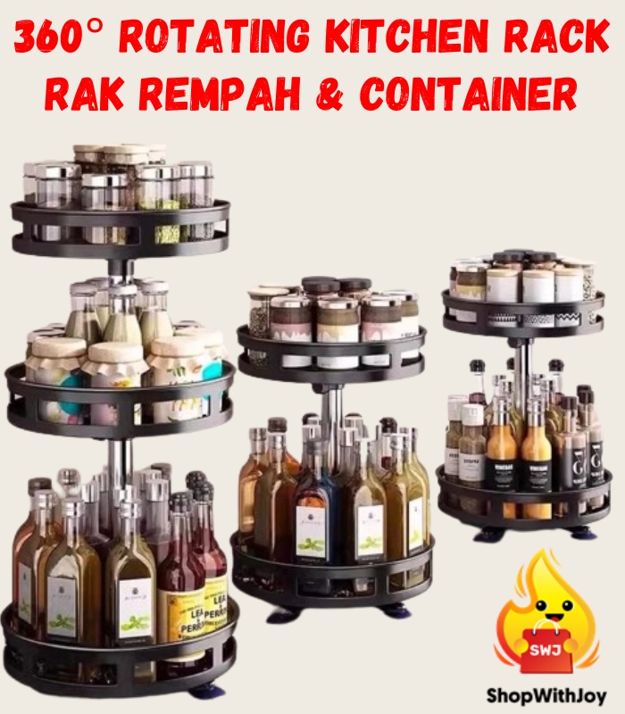 【ShopWithJoy】360° Rotating Kitchen Rack Rak Rempah Seasoning Storage ...