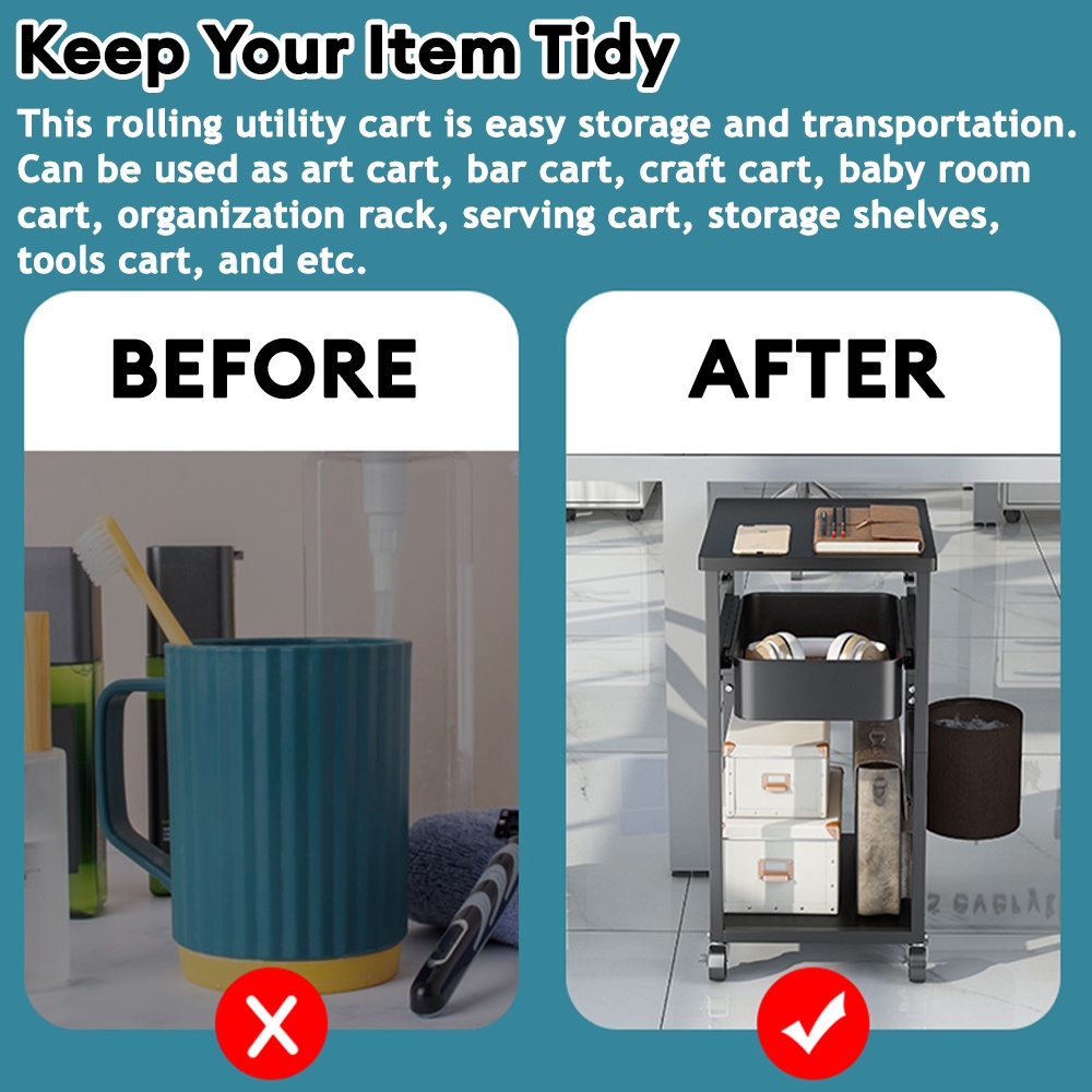 Borong365 Steel Office Storage Under Table Rack Kitchen Trolley Troli ...