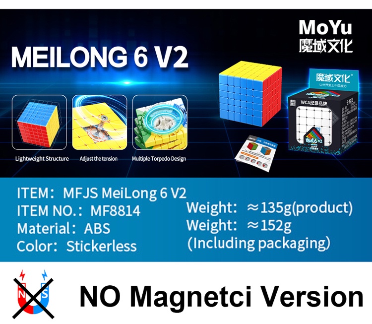 MOYU Meilong 6M V2 Magnetic Magic Cube 6x6x6 Professional Speed Puzzle ...