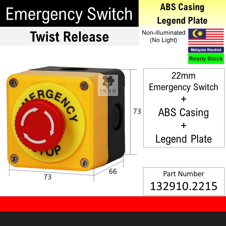 [Good Quality Switch] [with ABS casing and legend] 22mm Emergency Stop ...
