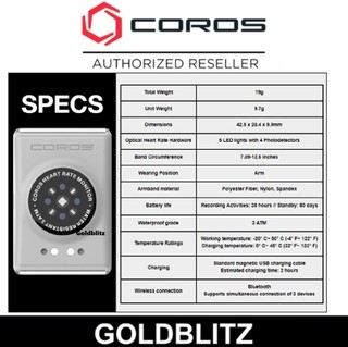 COROS Heart Rate Monitor Sensor Arm Band Bluetooth Wear detection ...