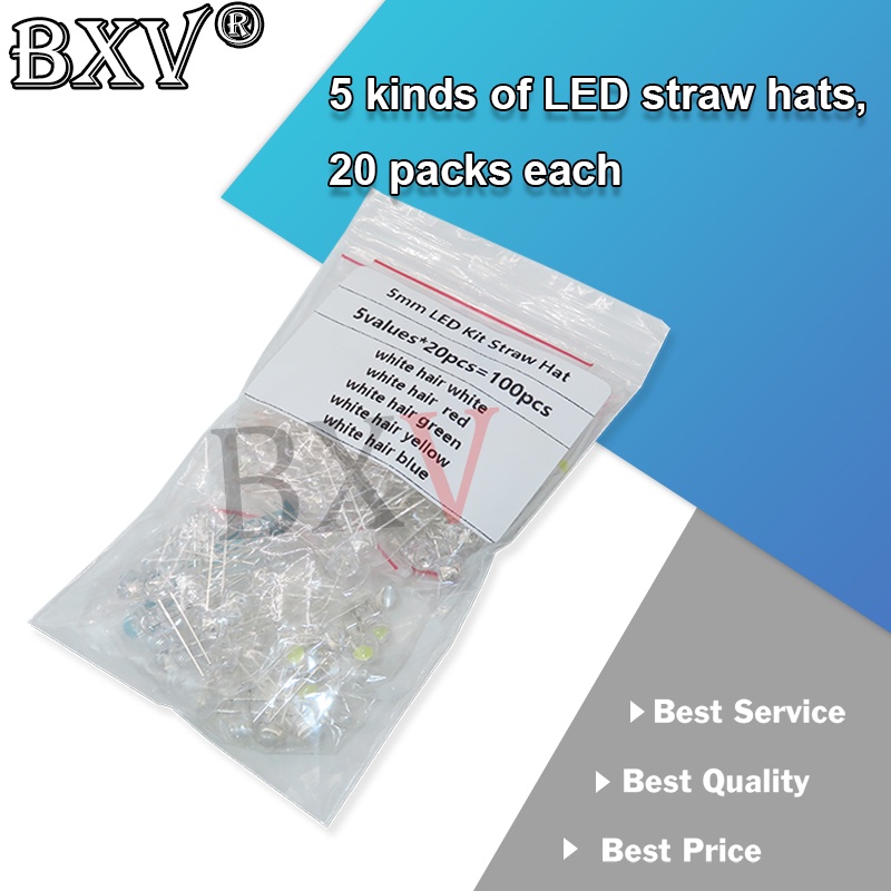 100PCS/Set 5Values 5mm LED Straw Hat F5 Combination Set Transparent ...