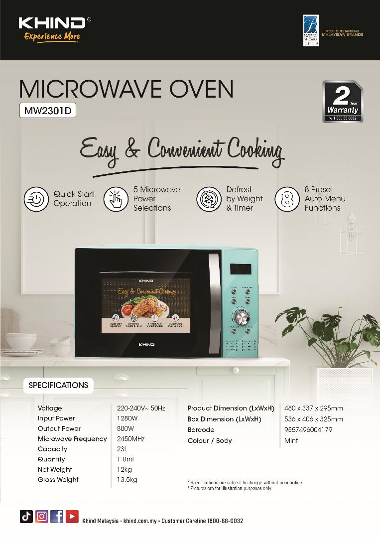 [NEW] Khind Digital Microwave Oven 23L With Defrost Easy Clean ...