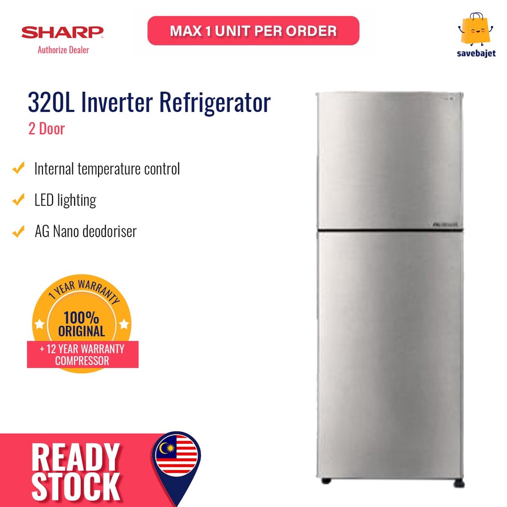 Sharp Peti Ais 2 Pintu - 320L Refrigerator Inverter SJ3222MSS | Shopee ...