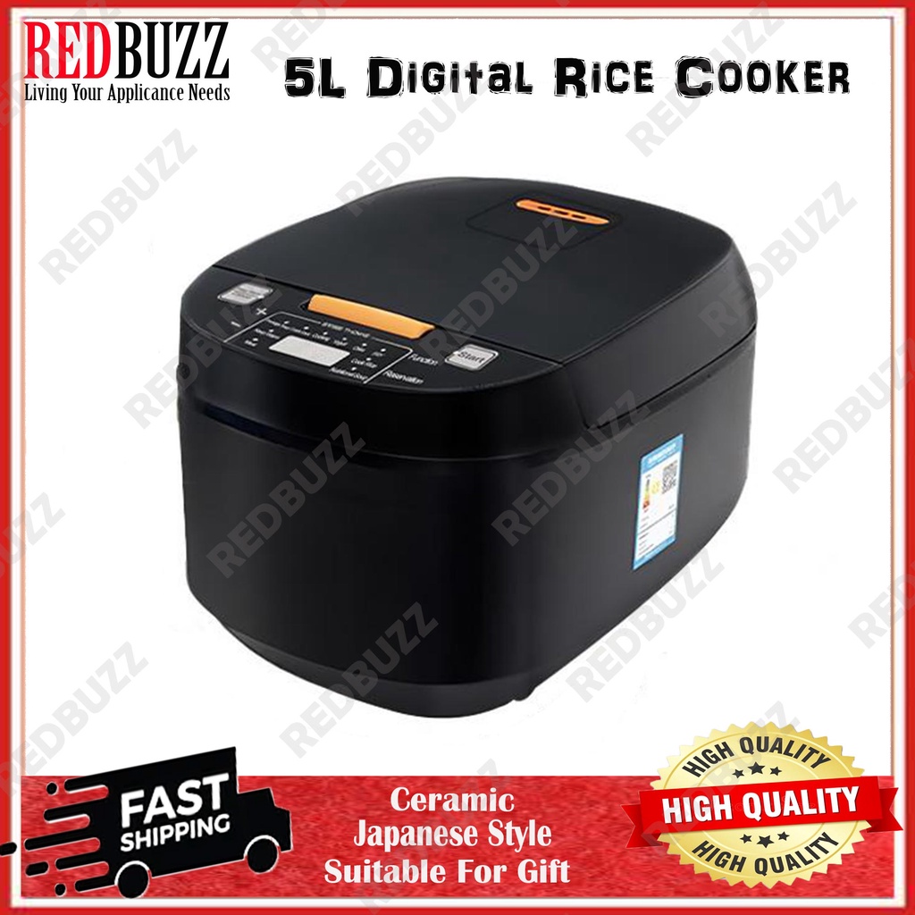 REDBUZZ Digital Rice Cooker 5L Multifunction Smart Screen Periuk Nasi Elektrik Non-Stick Pot ...