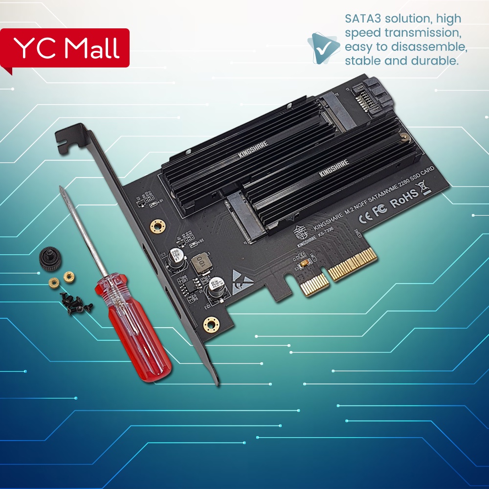 Kingshare NVME M.2 NGFF SSD To PCI-E 3.0 x4 M Key / + B Key | Shopee ...