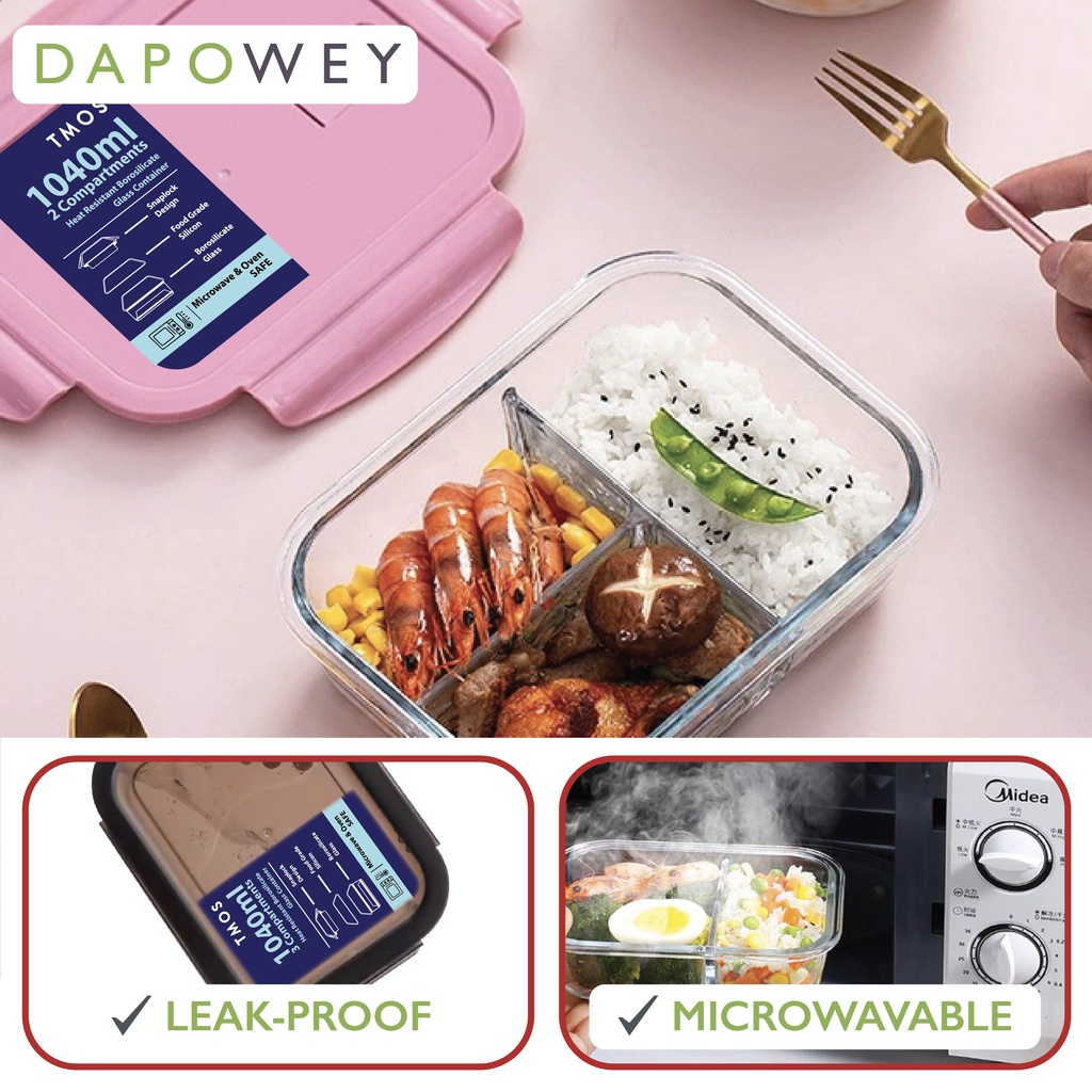DW Lunch Box Borosilicate Glass Container Lock Airtight Microwavable ...