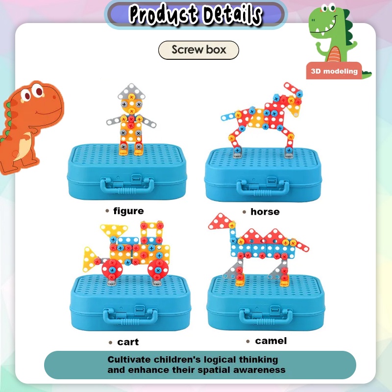 [Happy Kids] 2D/3D Screwing Toolbox DIY Puzzle Pretend Play Electric ...