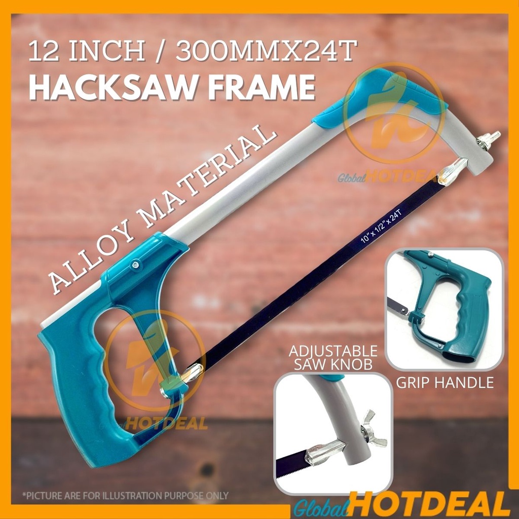 JCTOP 12" Hacksaw Frame Set With 12"x24T Blade Gergaji Kayu Potong Paip ...