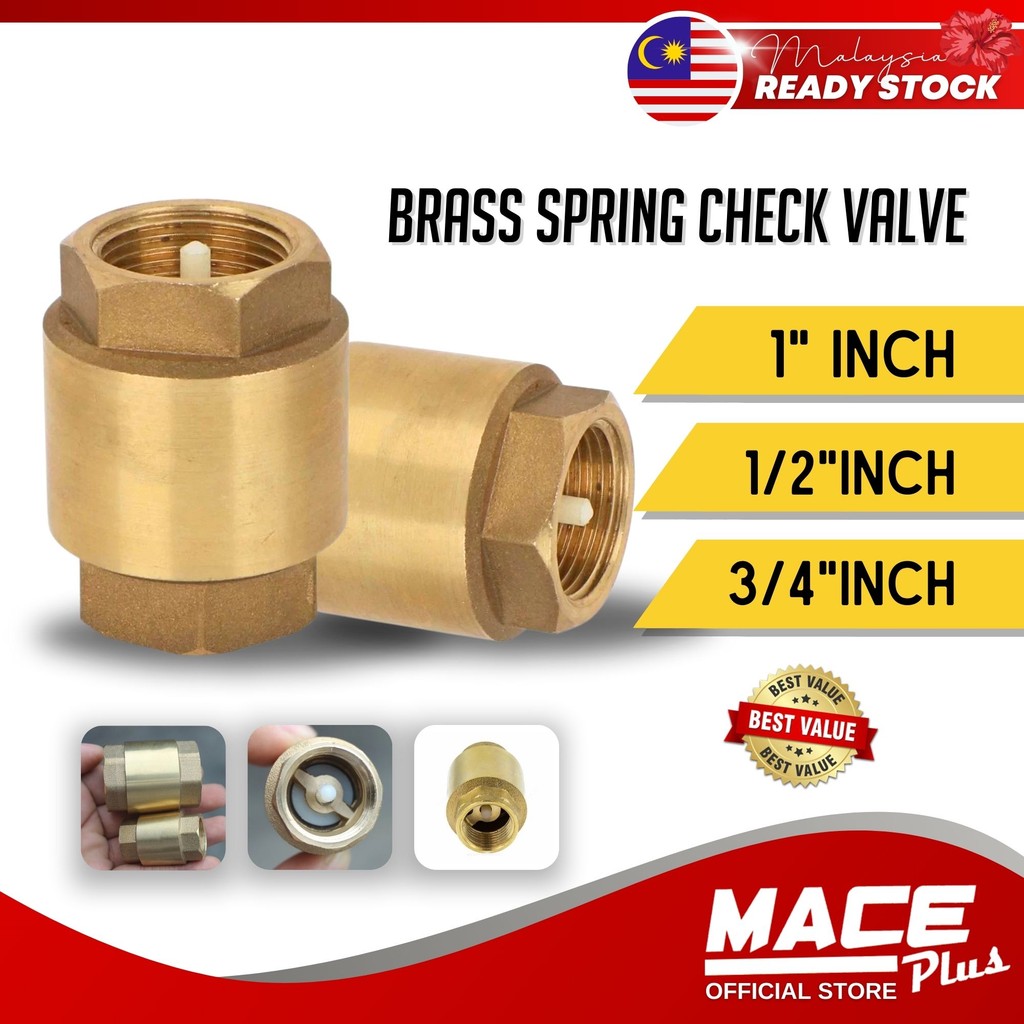 Brass Spring Check Valve (1"|1/2"|3/4"Inch) Durable 0ne Way Valve Non ...