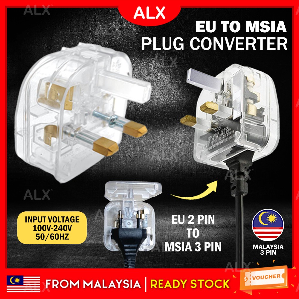ALX European to MSIA/UK Plug Adaptor 3A(5A) Power Fuse Transparent (EU ...