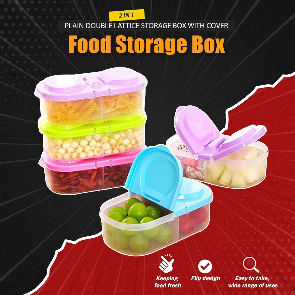 Food Storage Box Home Organizer Double Grid Covered Kitchen Food ...