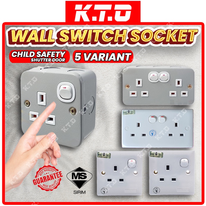 1 Gang / 2 Gang Switch Socket Outlet 3 Pin Single Double Switches Wall ...