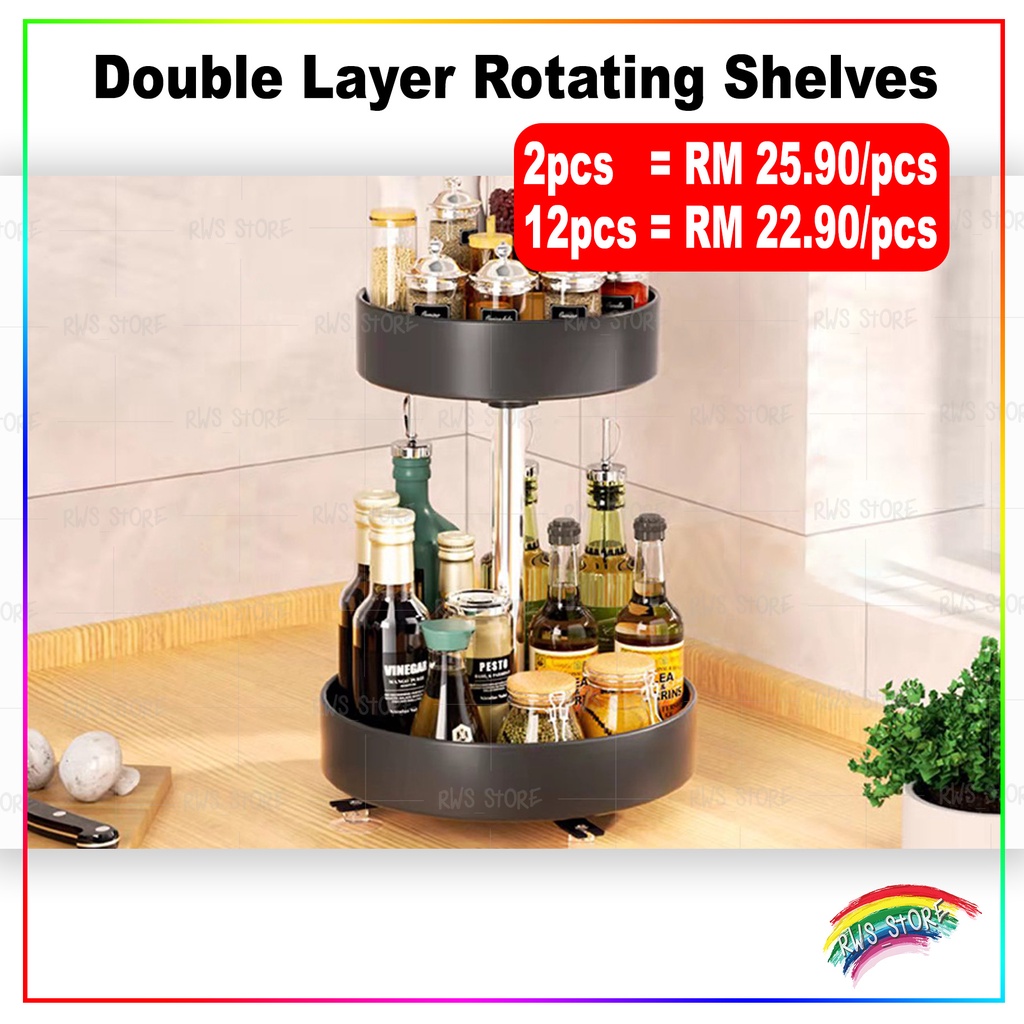 Double Layer Rotating Shelves 双层旋转调理架 Rak Berpusing Dua Lapisan ...