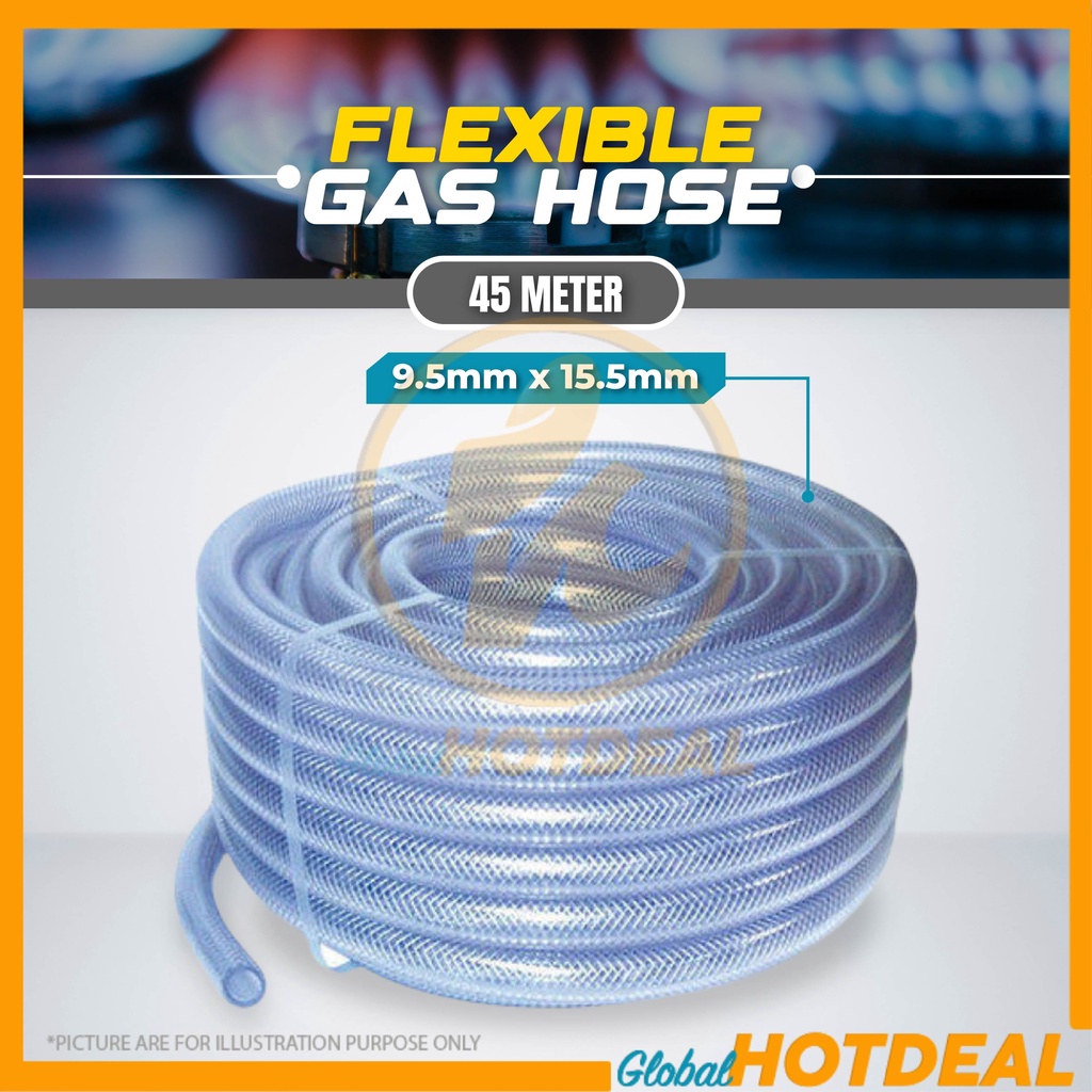 [1 ROLL] 45MTR 9.5mm X15.5mm CLEAR GAS HOSE Reinforced Flexible Gas ...