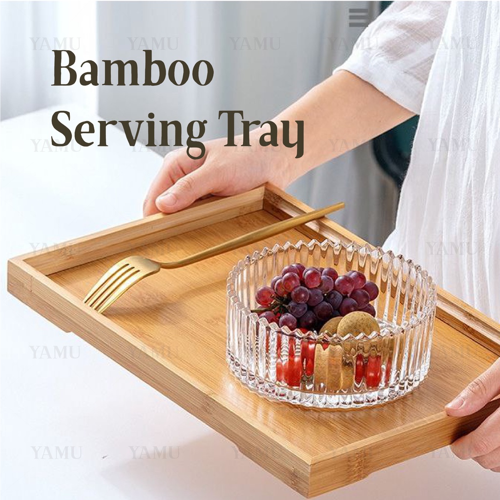 YAMU Bamboo Tray Bamboo Rectangular Serving Tray Dulang Kayu Solid Wood ...