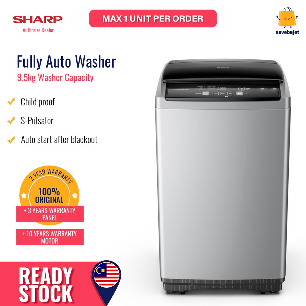 SHARP Fully Auto Washing Machine (9.5kg) ES921X | Shopee Malaysia