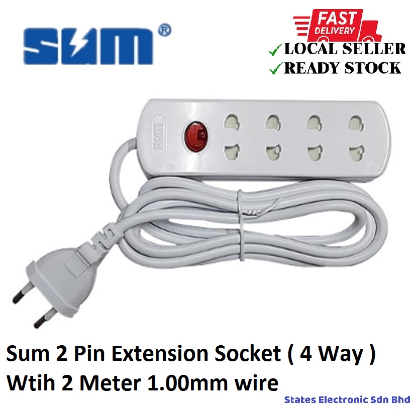 Sum 2 Pin Extension Socket 4Way WITH 2 Meter 1.00mm wire (4214 ...