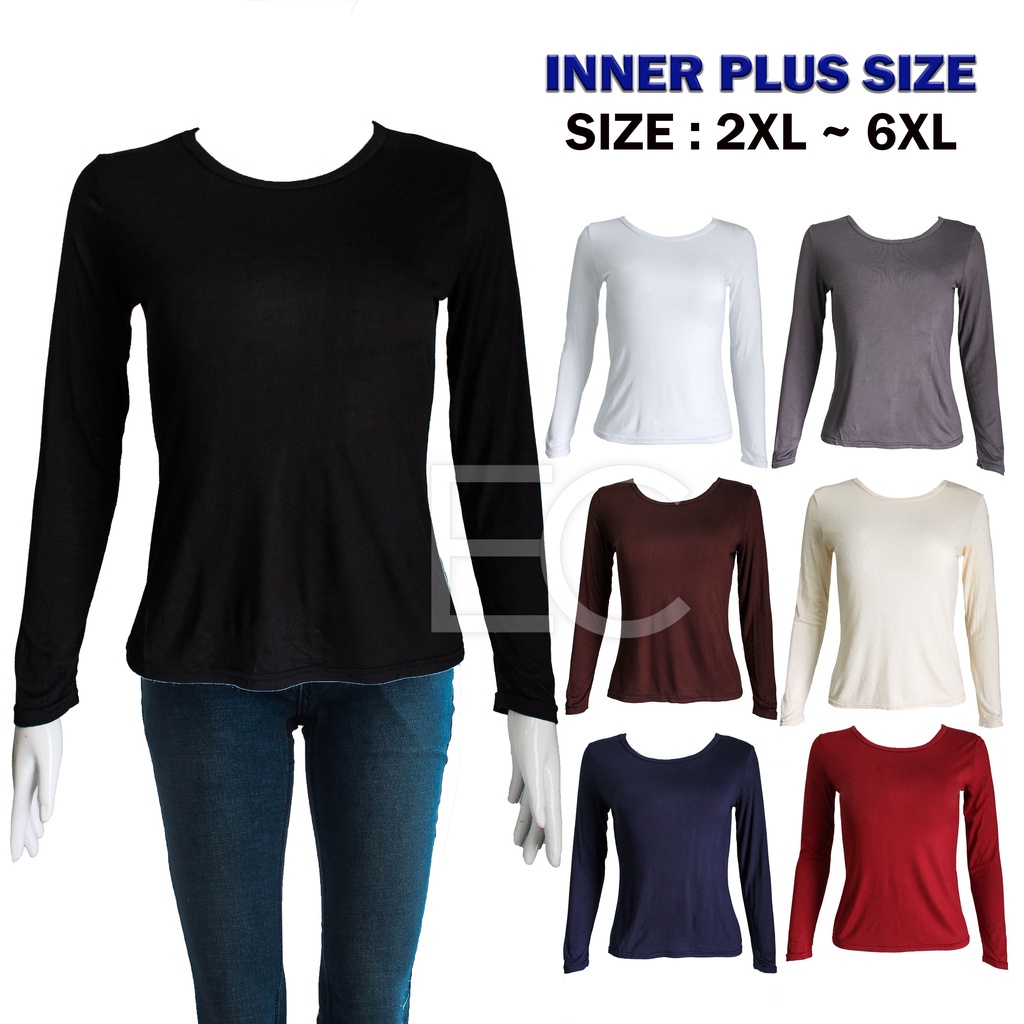 (HARGA BOOM) Baju Inner Lengan Panjang / Women Inner Cotton Plus Size ...