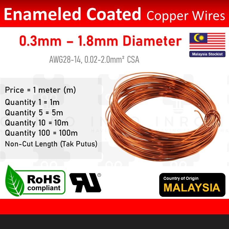 Enamelled Copper Wire (Single Core) | 0.3mm, 0.4mm, 0.5mm, 0.6mm, 0.8mm ...
