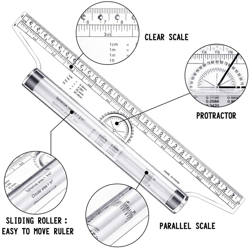15/30CM Rolling Drawing Ruler Portable Universal Parallel Ruler Right ...