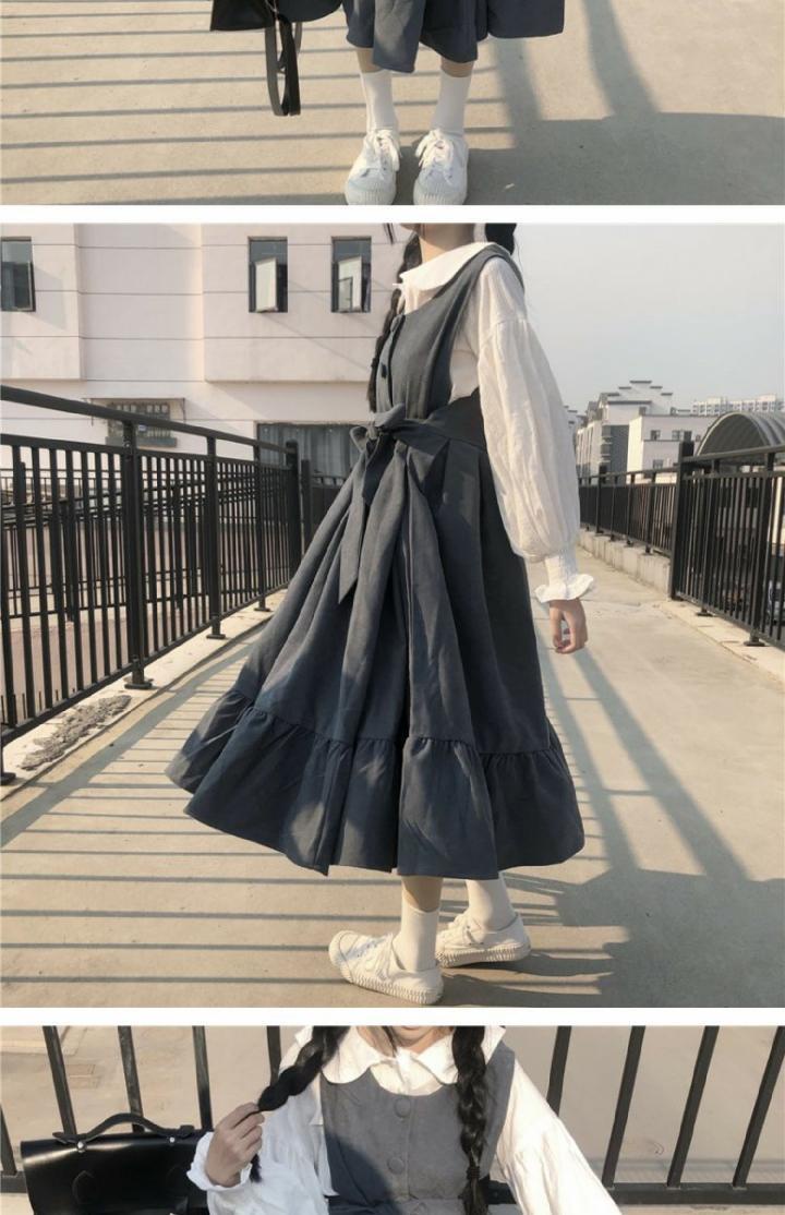 40-150kg胖女孩dress220春秋季韩版宽松大码胖mm300斤长裙子衬衣休闲少女吊带连衣裙女连身裙 fat girl overszie ...