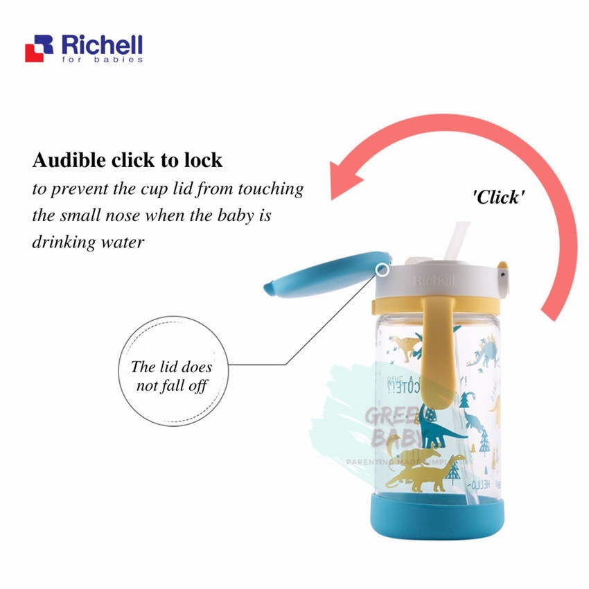Richell AQ Straw Bottle 320ml Tritan Aqulea Water Bottle Kids Straw ...