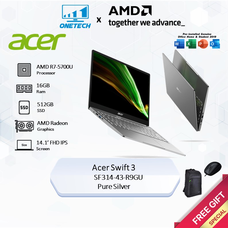 Acer Swift 3 Laptop - Pure Silver (14.1"/FHD IPS/AMD Ryzen R7-5700U ...