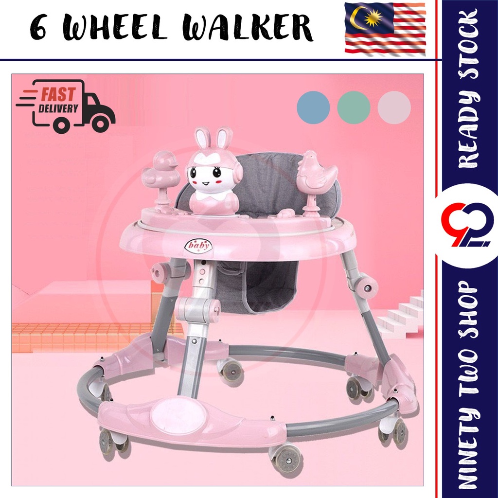 Foldable Baby Walker Anti-O Leg Multifunction Baby Push Walker 6 Wheels ...