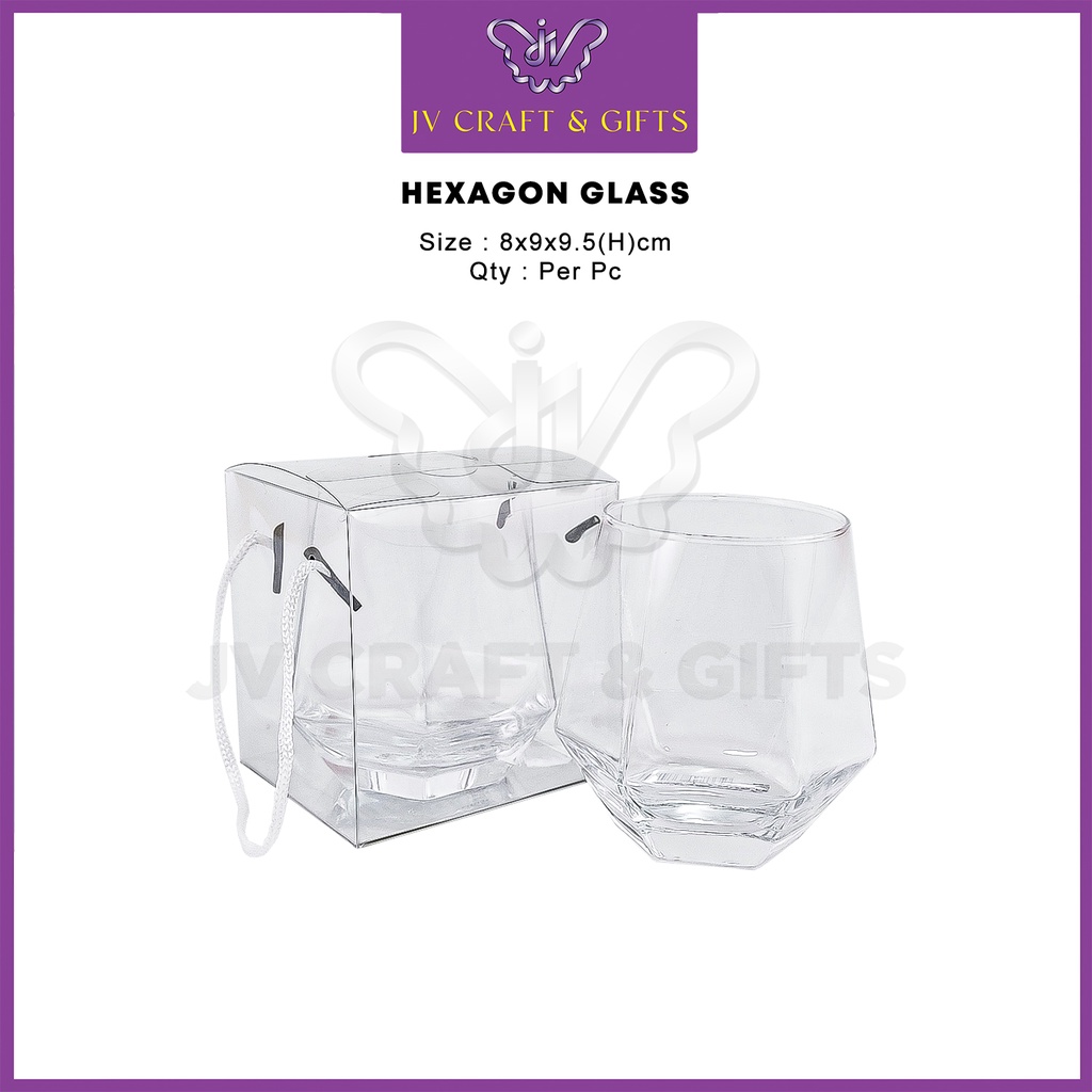 Hexagon Glass Doorgift With Transparent Box | Gelas Kaca Goodies Kahwin ...
