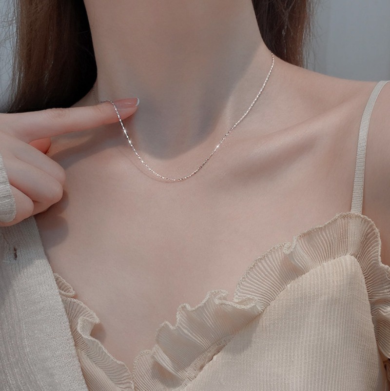 Roselife Sequins Link Fine Chain S925 Silver Plain Necklace for Women ...