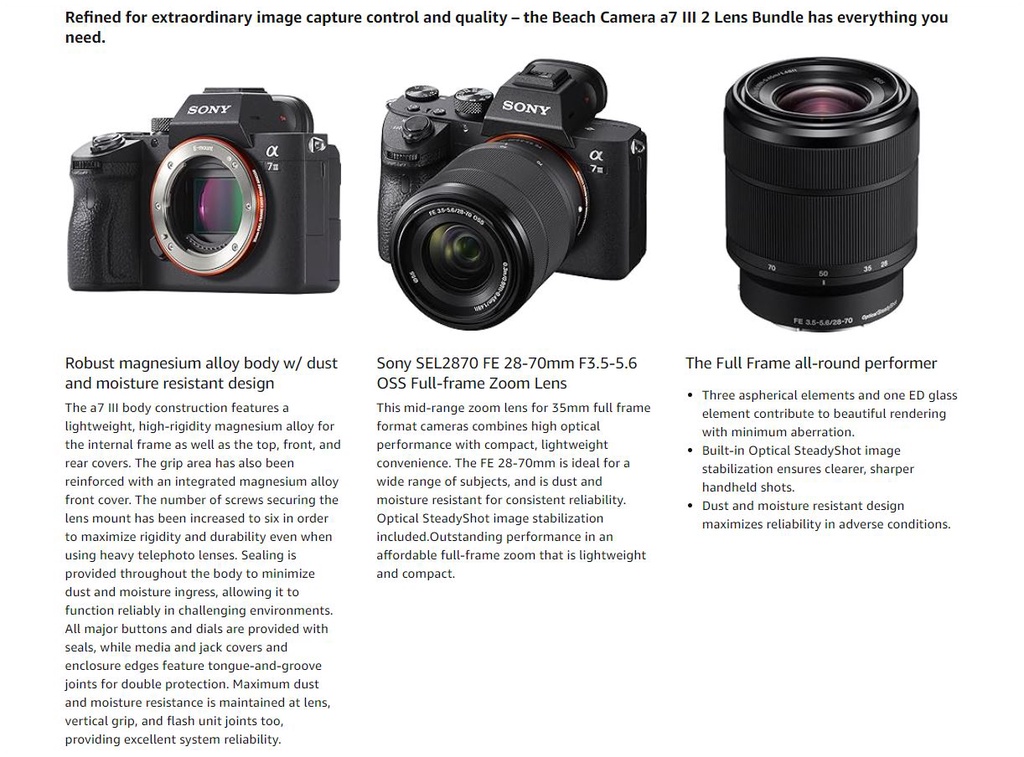 Sony ILCE-7M3K Alpha 7 III full-frame image sensor + 28-70mm Zoom Lens ...