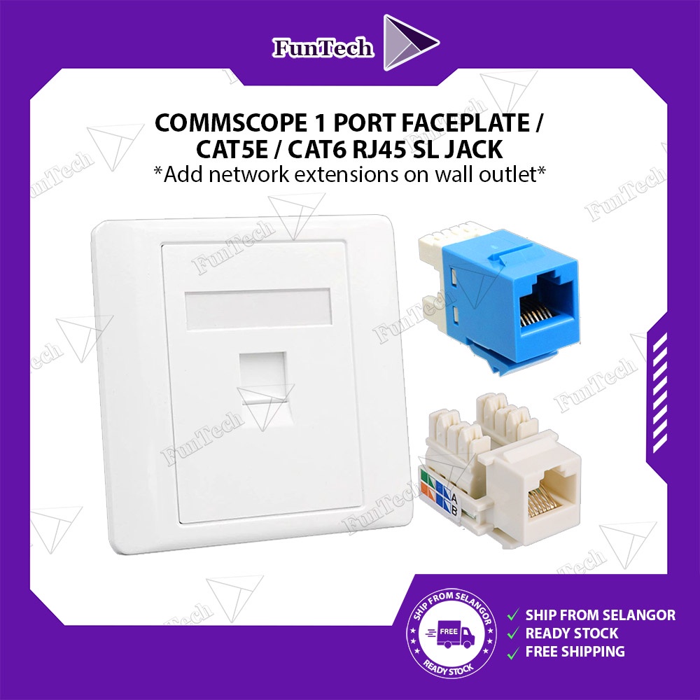 FunTech COMMSCOPE 1/2 Port RJ45 Ethernet Network Faceplate Wall Socket / CAT5e/CAT6 RJ45 ...