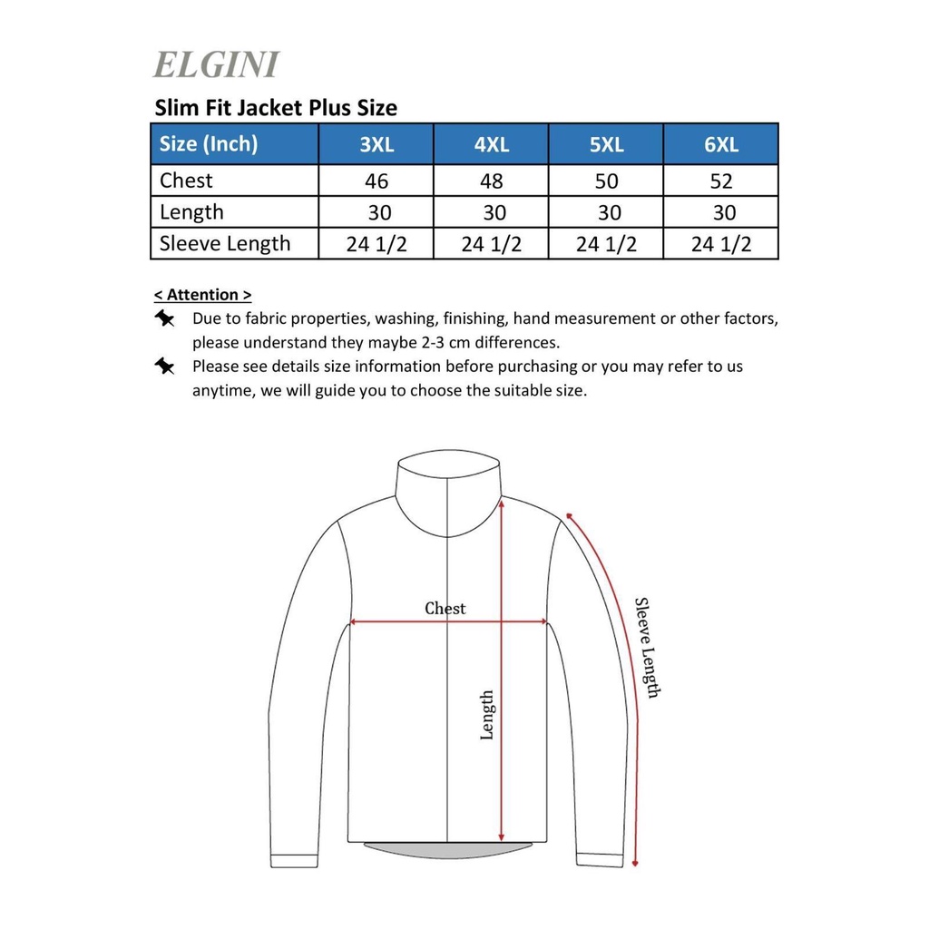 ELGINI Slim Fit Jacket - Size 3XL-6XL E16221 | Shopee Malaysia