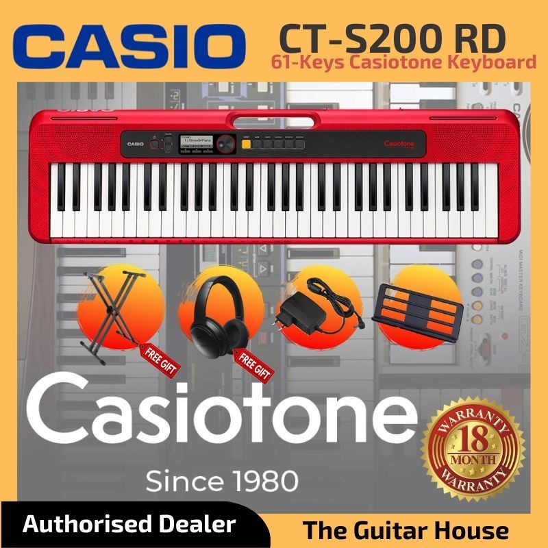 Casio CT-S200 61-Keys Casiotone Keyboard with free gifts- Red (CTS200 ...