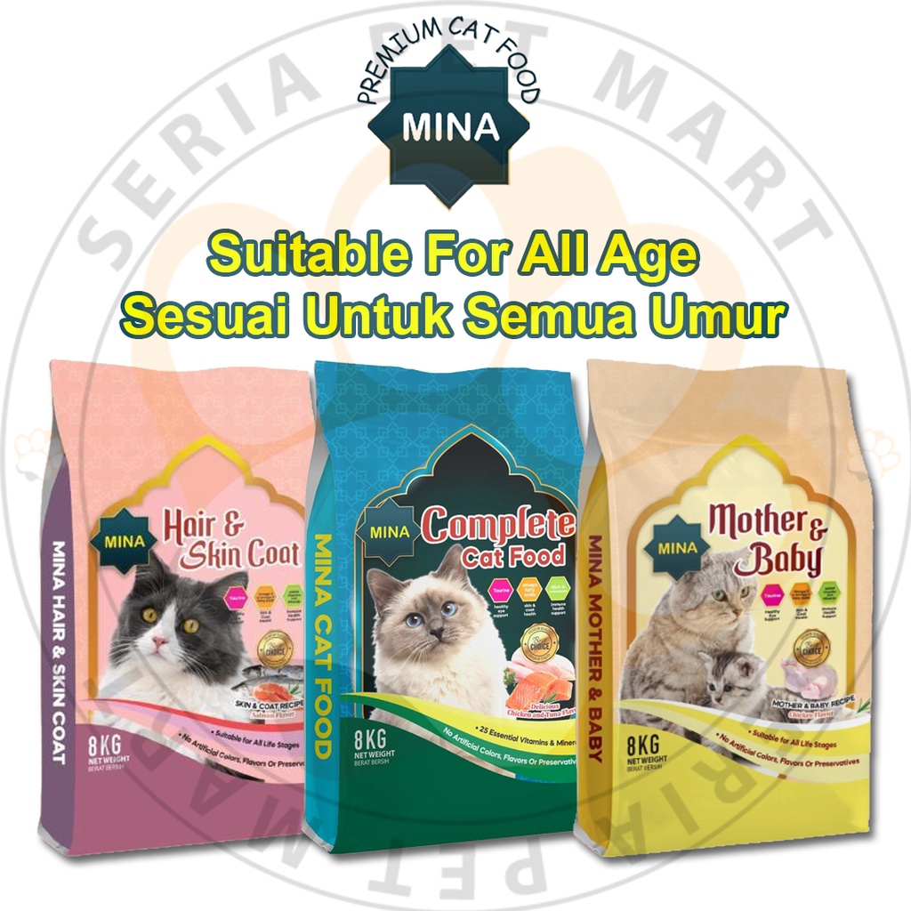 Mina Cat Food Chicken & Tuna/Mother & Baby/Hair & Skin - 8kg Original ...