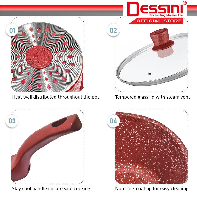 DESSINI ITALY 16CM Rhombus Sauce Pan Die Cast Aluminium Non Stick Milk ...