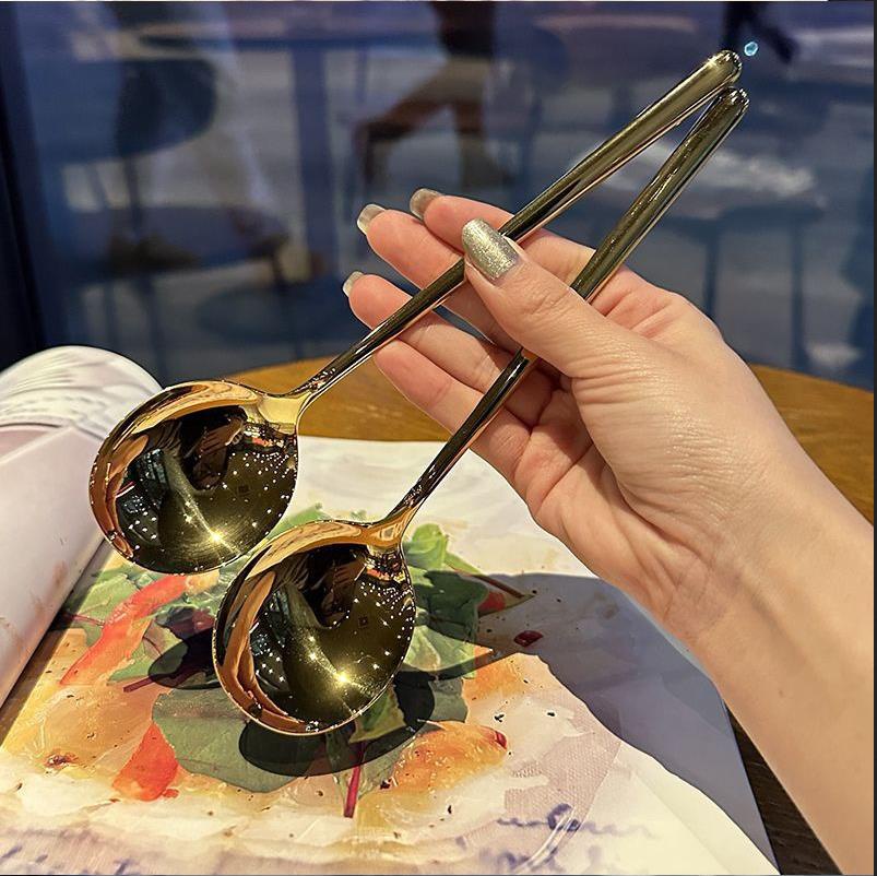 410 stainless steel spoon large head round spoon Korean style spoon ...