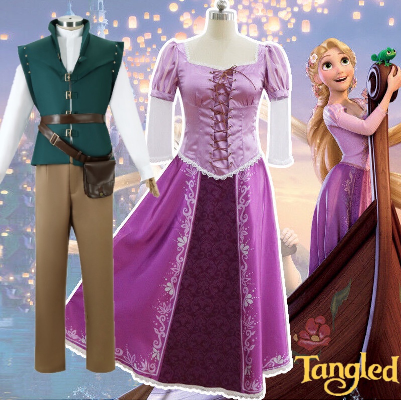 Adult Kid Fairytale Princess Tangled Rapunzel Dress Flynn Rider Costume ...