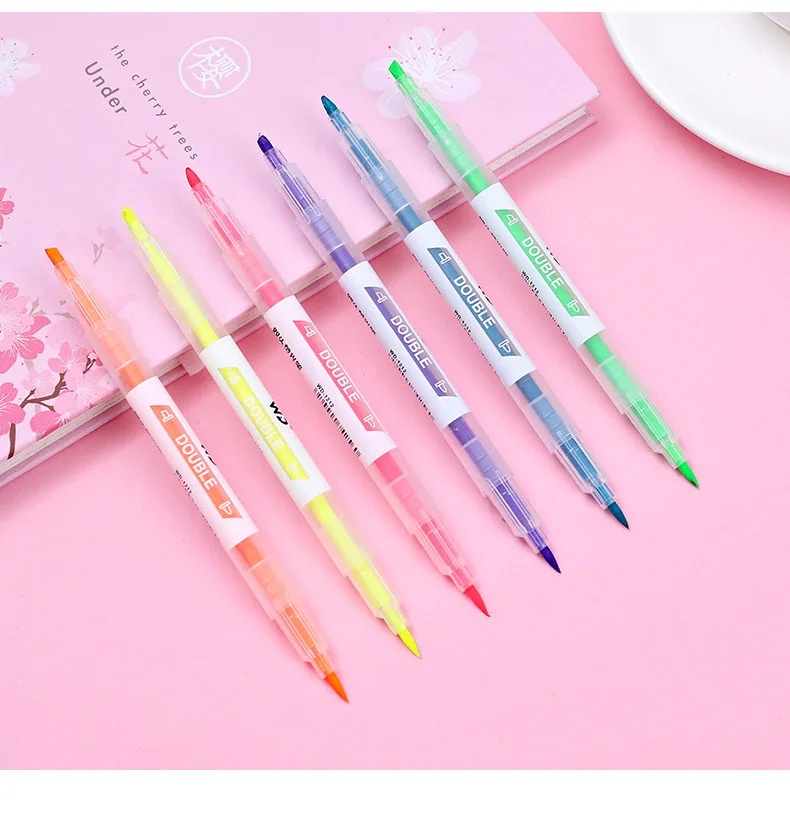 6Pcs/Set Double-headed Highlighter Kawaii Stationery Color Marker ...