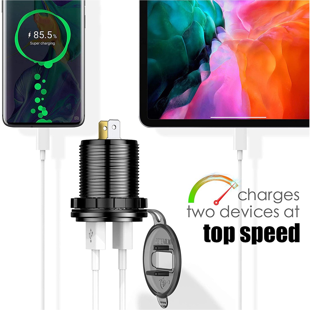 Brand New USB Car Charge Socket QC 3.0 Fast Charging 12V/24V Waterproof ...