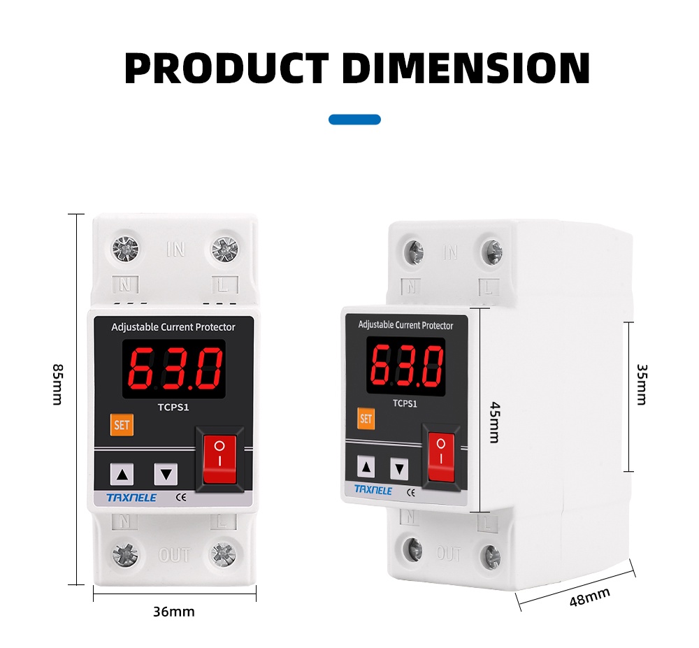 Electric Current limiter with Overload Protection Relay Electronics Circuit Breaker Surge 2P 63A ...